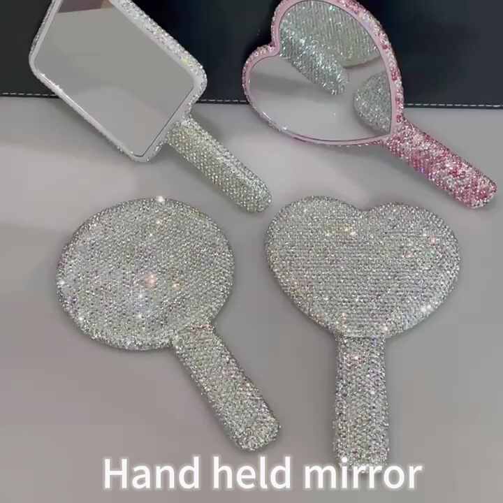 Wholesale Princess Lovely Hand Held Mirror Heart Luxury Shiny Diamond ...