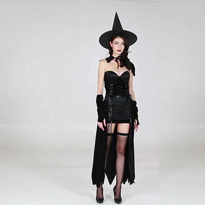 Adult Halloween Black Sexy Gothic Witch Role Play Sexy Cape Queen Devil ...