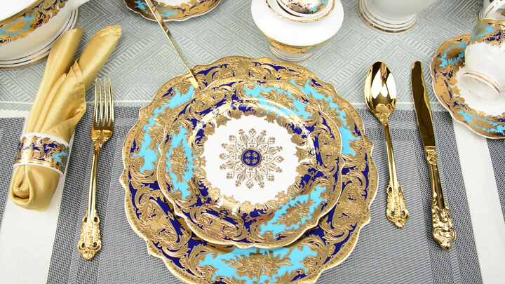 Karosa Design 98 Pcs Bone China Dinnerware Set - Luxury Embossed Gold ...