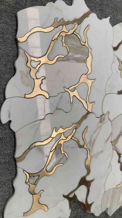 Geometric bathroom floor design brass inlay waterjet marble| Alibaba.com