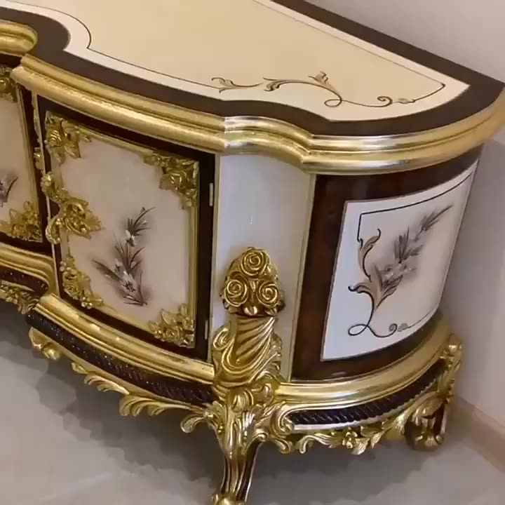 Luxury French Rococo Style TV Stand - Solid Wood Cabinet
