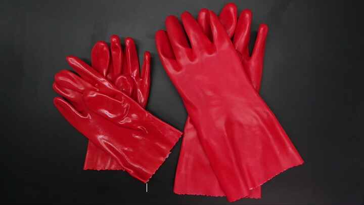 Wholesale Long Sleeved Red PVC Glove - Acid Oil Resistant