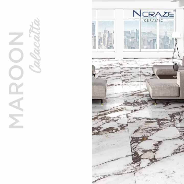 Maroon Calacatta Digital Glazed Porcelain Tiles by Ncraze Ceramic