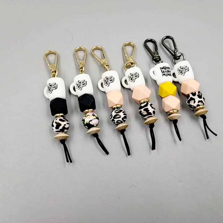 Cute Coffee Mug Inspired Cup Silicone Beaded Keychain Mama Teacher Key ...