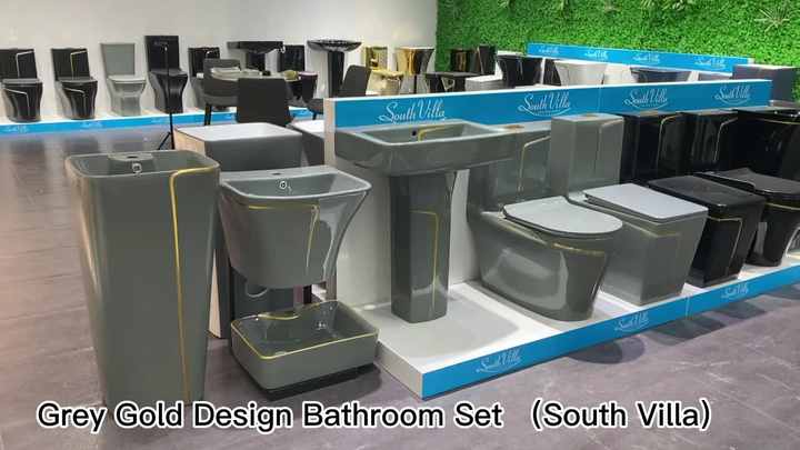 Gray Gold Line Luxury Bathroom Set & Wash Basin Toilet Suite, OEM