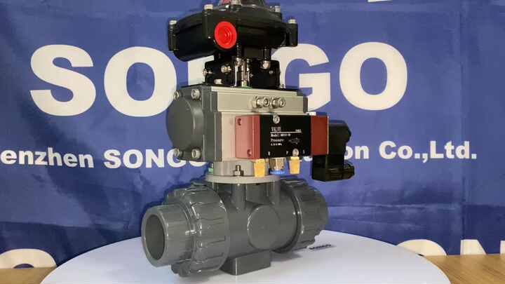 DN50 2 Inch PVC Plastic True Union 3 Way Pneumatic Ball Valve