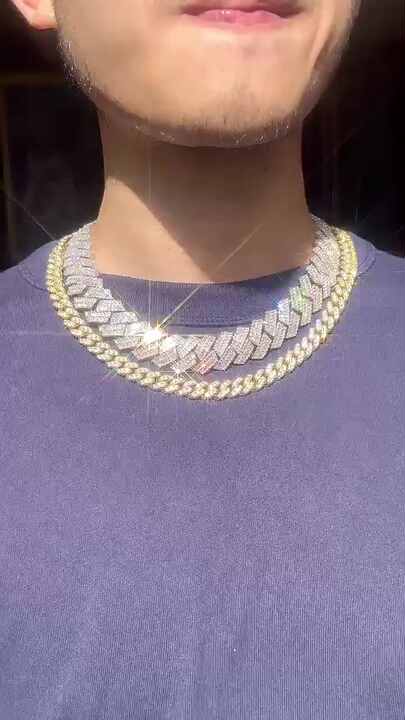20mm VVS Moissanite Cuban Link Chain Necklace Custom Iced Baguette ...