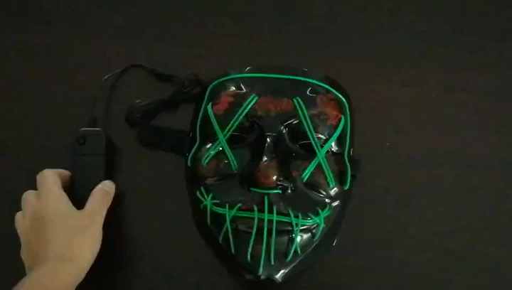 HF Party Cosplay Scary Horror Glowing Mask Black V Word Led Halloween Mask