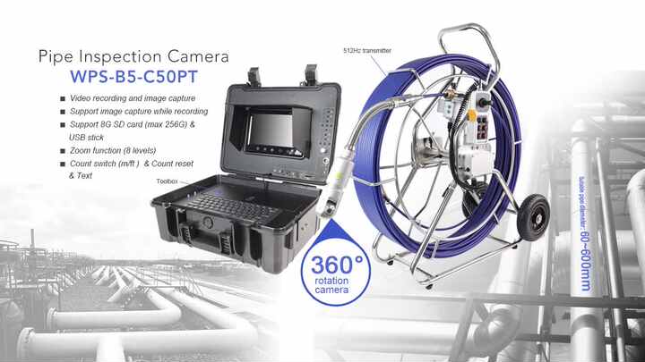 Wopson Camera 360 Rotate Drain Inspection Drilling Borehole Camera Pipe ...