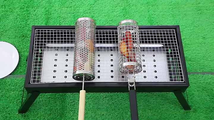 New Rolling Barbecue Cage Stainless Steel Round Barbecue Cylinder ...