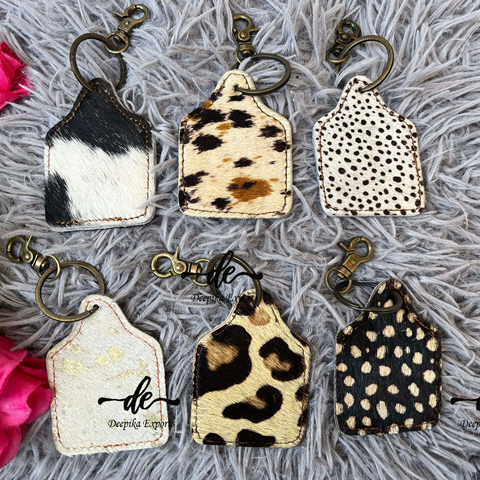 New Arrival Cowhide Leather Keychain Leopard Cow Print Leather Keyrings ...