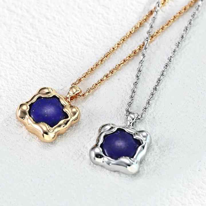 Small Square Tile Light Retro Palace S925 Silver Necklace Natural Lapis ...