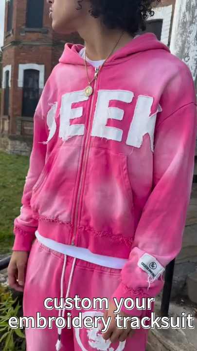 OEM Vintage Streetwear Sun Faded Washed Tracksuit Embroidery Applique ...