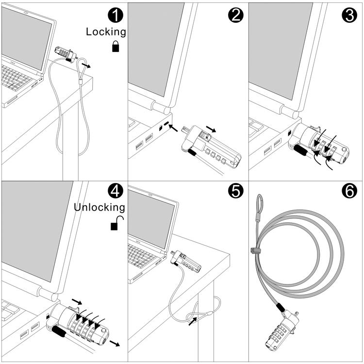 Universal Steel Anti-Theft Security Cable Laptop Lock Detachable Wedge ...