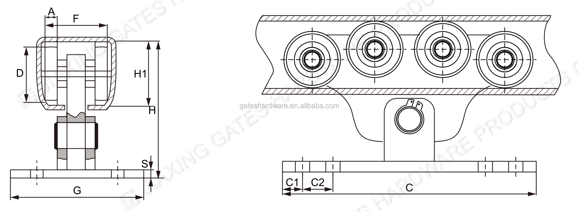 68mm Heavy Duty Cantilever Gate Carriage Wheel Roller