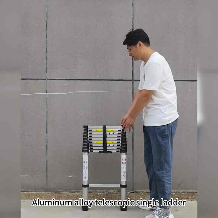 330lbs Duty Aluminum Folding Extension Ladder Safety Lock Non-Slip Wide ...