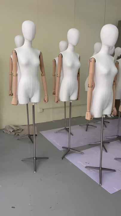Custom Female Mannequin Torso FRP Luxury White Canvas Wrapped Women 3/4 ...