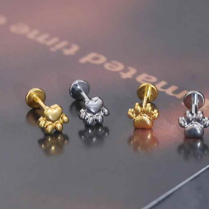 G23 Titanium Internal Threaded Adorable Paw Labret Stud Helix Rook ...