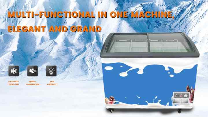 Chest Freezer Ice Cream Freezer With 2 Top Single Curved Glass Door ...