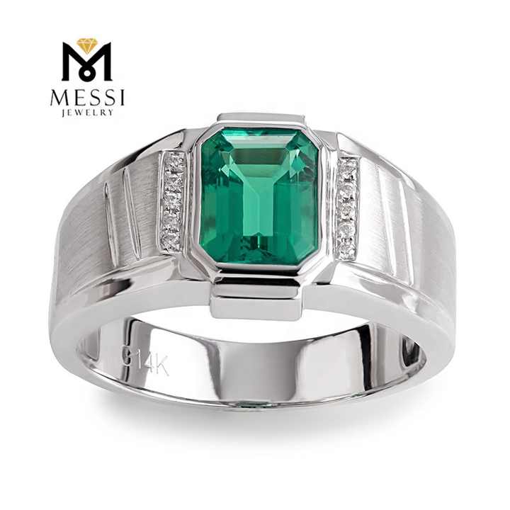 Messi Jewelry Lab Grown Emerald Men Ring in 14k 18k White Gold ...