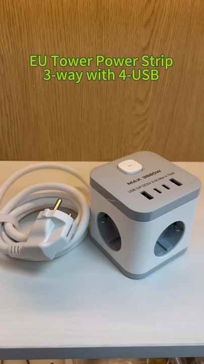 EU CE Standard Tower Power Socket 4 AC Outlets QC Charge Ports Power ...