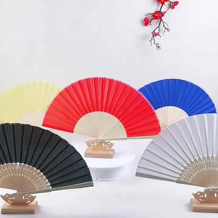 Premium Folding Hand Fan Bamboo Paper Fabric Elegant Event Branding ...