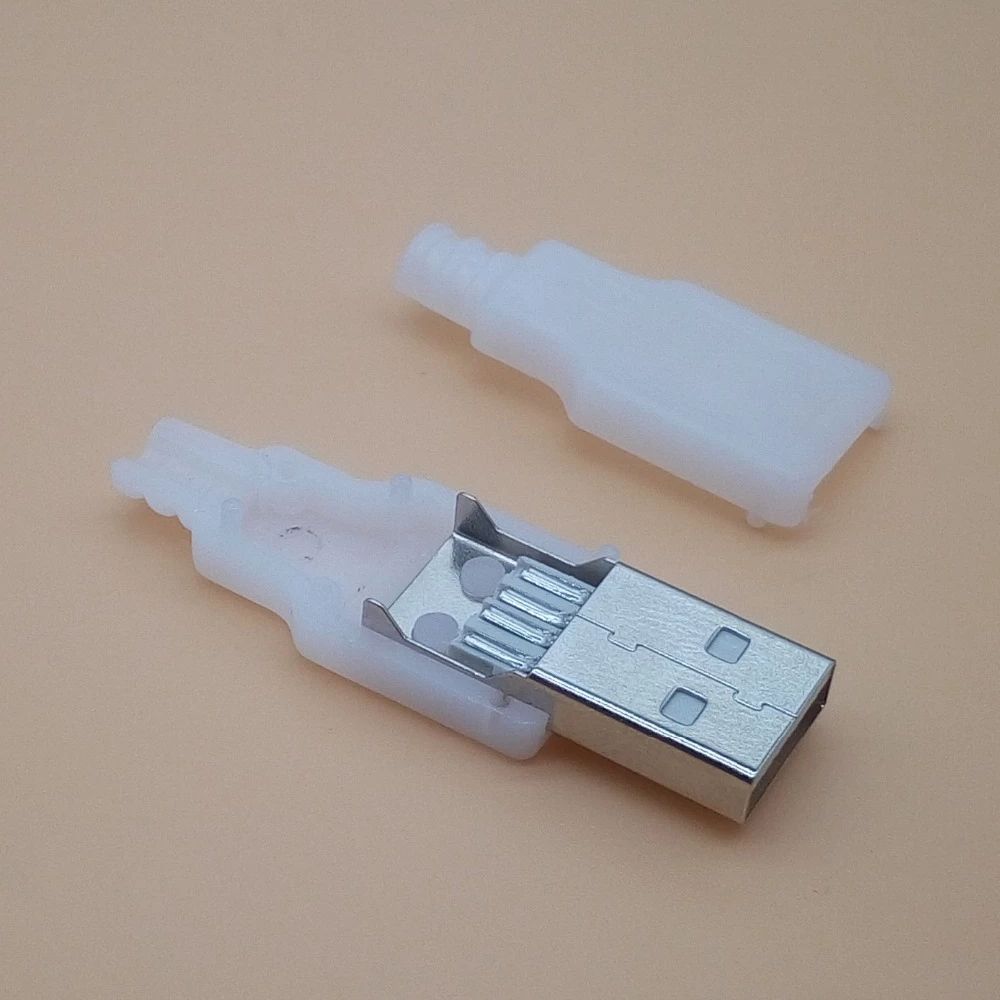 DIY Type A Male USB 4 Pin Connector Plug Socket With White Plastic Cap ...