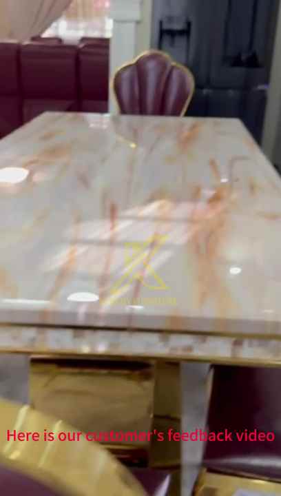 Classic Dining Room Table Gold Stainless Steel Base and White Marble ...