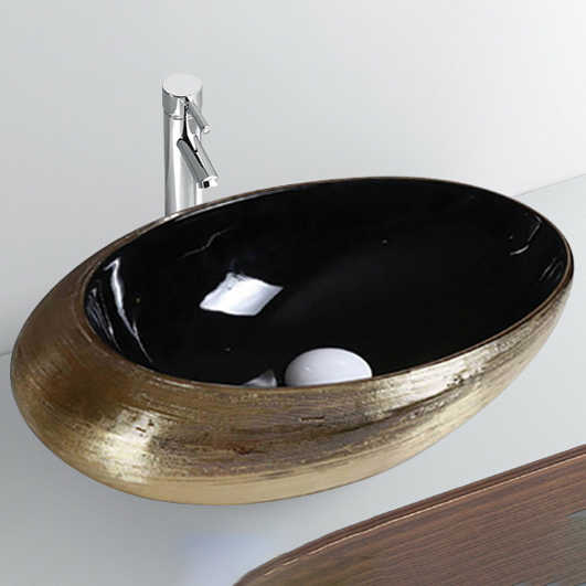Elegant Oval Shape Electroplate Luxury Art Basin Ceramic