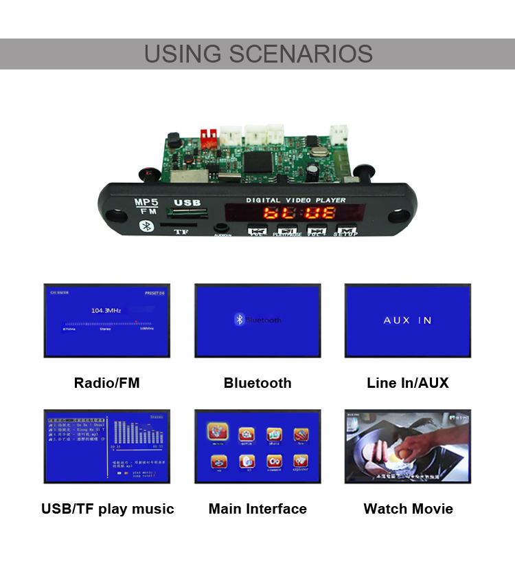 12V Wireless Bluetooth MP4 Video Kit MP5 Player Decoder Board Module TV ...