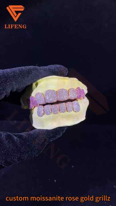 Rose Gold Perm Cut Moissanite Grillz Diamond Honeycomb Setting 925 ...
