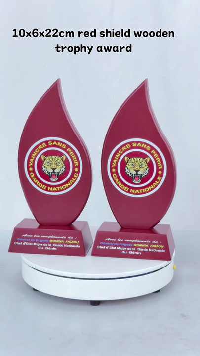 Custom Logo Red Wooden Shield Plaque Mahogany Flame Trophy Award Wooden ...