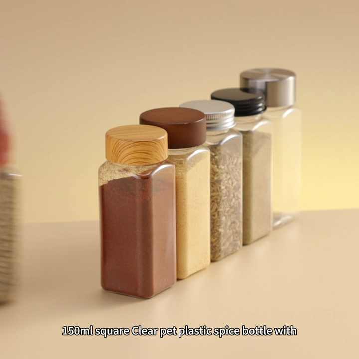 150ml Square for PET Spice Jar with Customizable Wood Bamboo Aluminum ...
