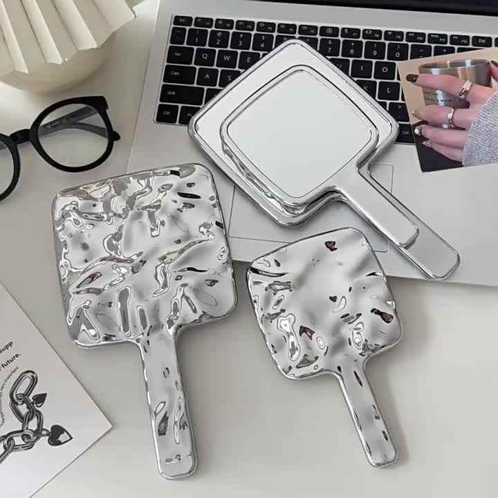 Custom Hand Cosmetic Mirror Irregular Square Heart Gold Electroplated ...