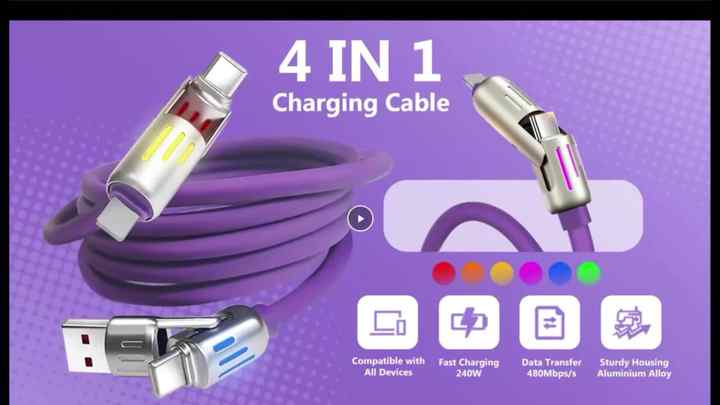 240W PD Multi-Port Fast Charge Cable 4-in-1 Charging USB Cable RGB ...
