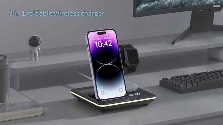 2025 Trending 5 in 1 Wireless Charger Rgb Night Light Digital Bedside ...
