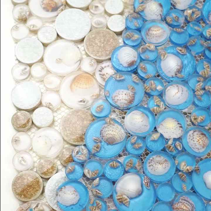 Easy Installation Wall Bathroom Glass Mosaic Resin Conch Round Bubble ...