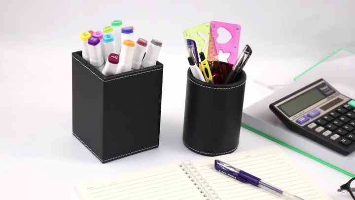 Foska PU Leather Pencil Cup Simple and Practical Desktop Stationery ...