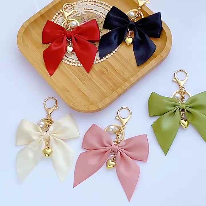 Sweet Pearl Heart Ribbon Bow Key Chains Ribbons for Bows BowKnot Bow ...