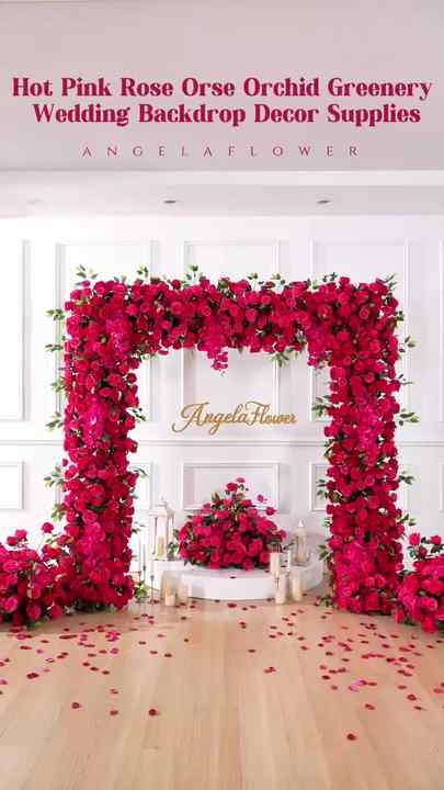 Angela Flower A9035 Red Rose Oak Leave Artificial Flower Row Decor ...