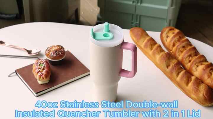 40oz Insulated 18/8 Stainless Steel 40 oz Tumbler With Handle Straw Lid ...