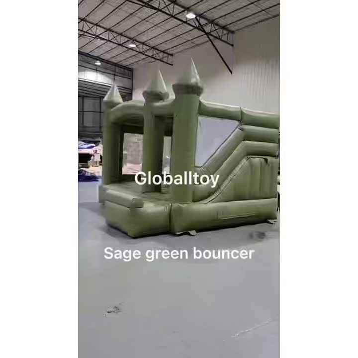 Sage Green Inflatable Castle Bounce House with Slide for Kids Party ...