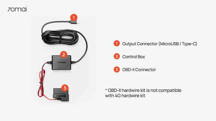 70mai OBD-II Hardwire Kit for Dash Cams | 4m Cable, MicroUSB/TypeC ...