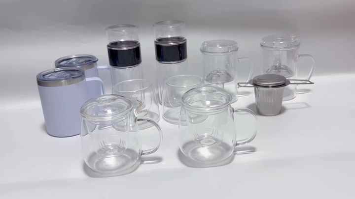 16oz Glass Tea Mug with Stainless Steel Filter and Glass Lid Infuser ...