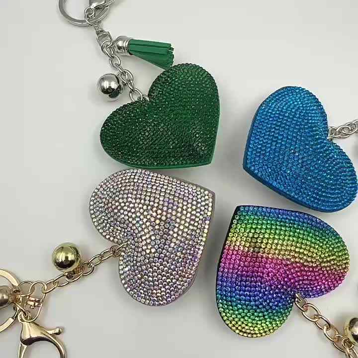 New Heart Rhinestone Keychain Bling Bling Velvet Tassel Keyring Crystal ...