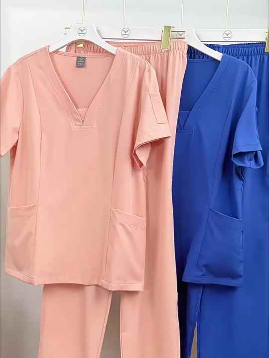 Navy Blue Color Medical Nurse Uniform Scrubs Set Plus Size