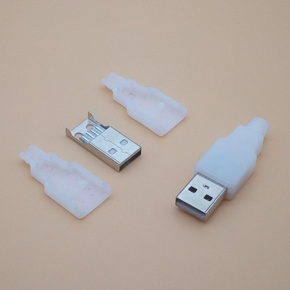 DIY Type A Male USB 4 Pin Connector Plug Socket With White Plastic Cap ...