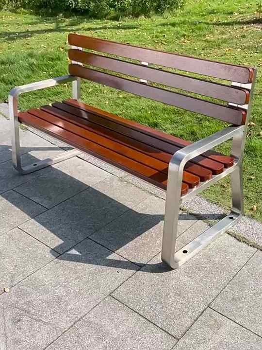 Modern Stainless Steel & Wood Patio Bench-Durable Water Resistant Eco ...