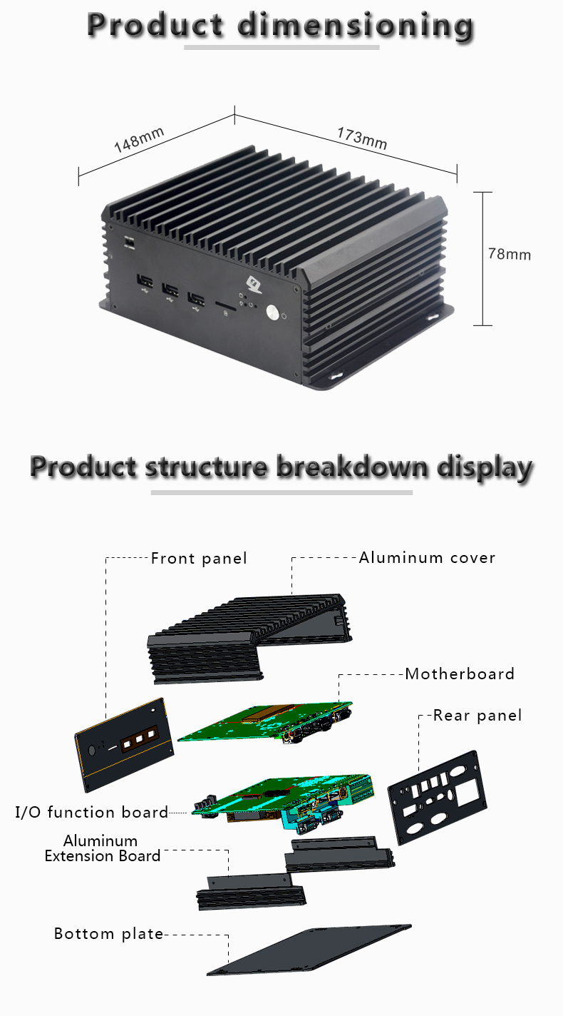 Industrial Fanless Mini Computer Intel Core i3-8145U i5-8265u i7-8565u ...