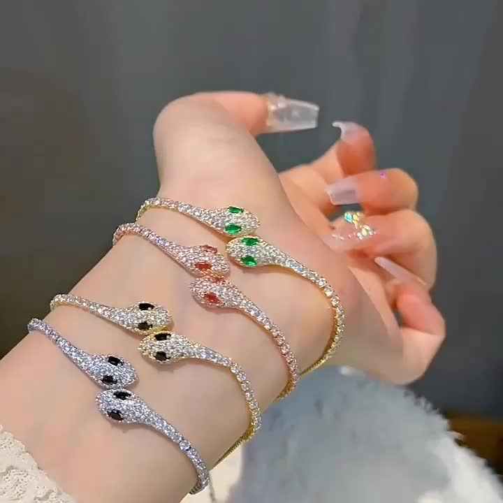 Snake Bracelet with Zircons for Girl Fashion Silver Jewelry Adjustable ...